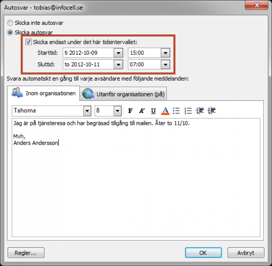 Autosvar i Outlook - Excelbrevet