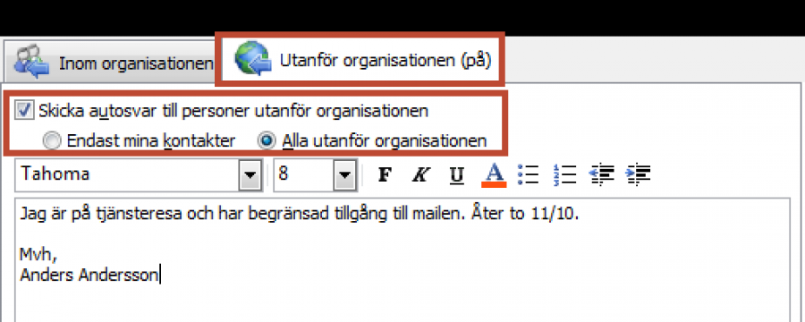 Autosvar i Outlook - Excelbrevet