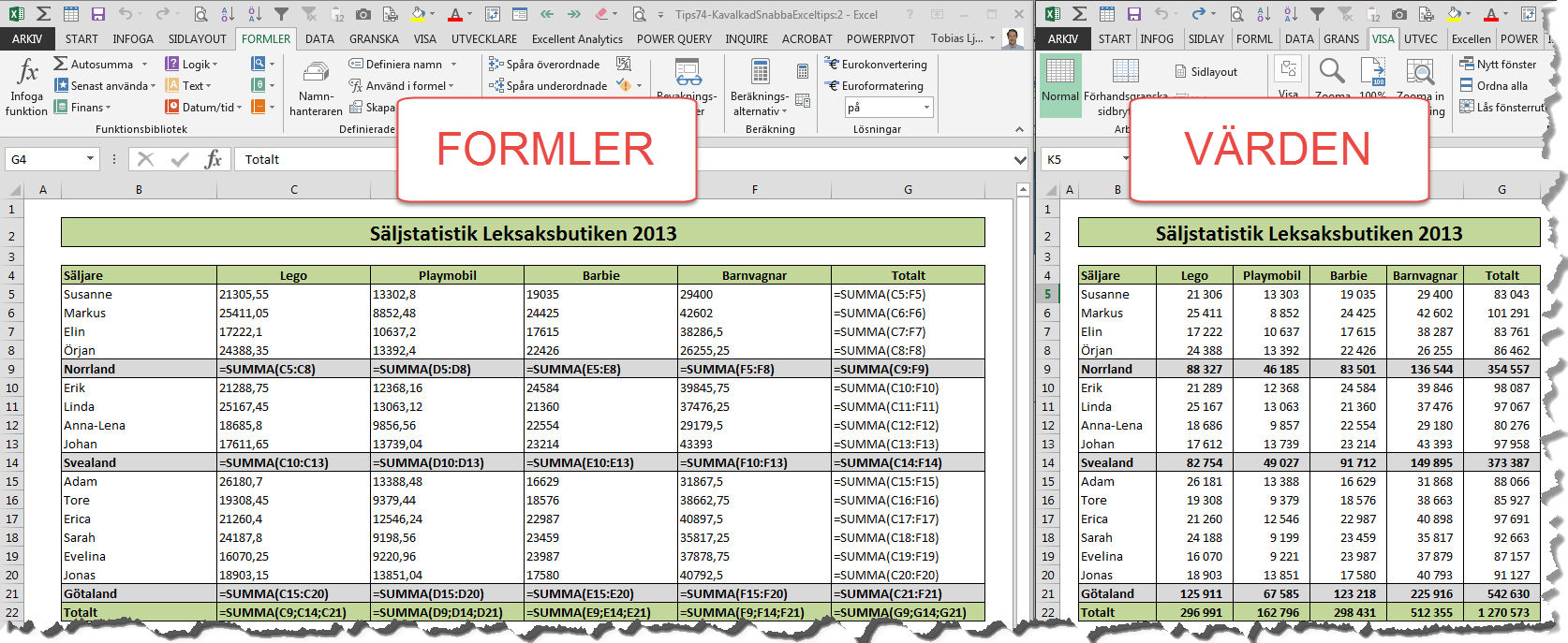 Så visar du formler OCH värden samtidigt i Excel - Excelbrevet