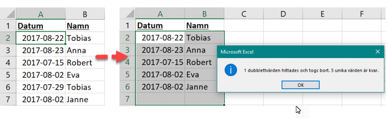 Hitta dubbletter och ta bort dubbletter i Excel - Excelbrevet