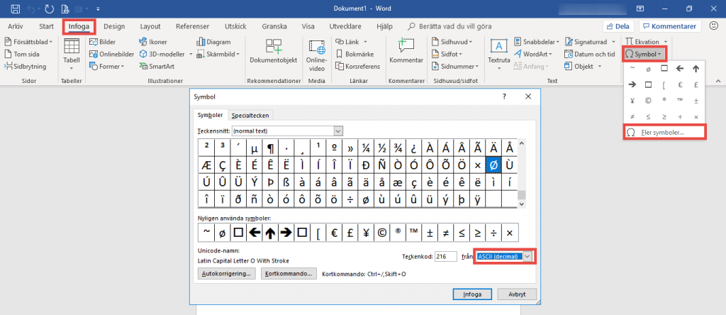 Teckenkoder för symboler och specialtecken i Office - Excelbrevet