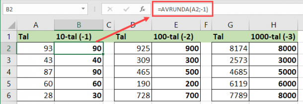 Avrunda tal - Excelbrevet