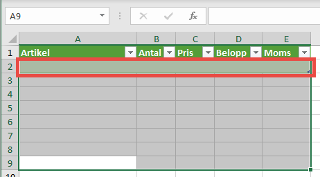 Tömma tabell i Excel - Excelbrevet