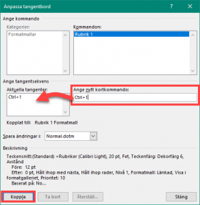 Rubrikformat och kortkommandon - Excelbrevet