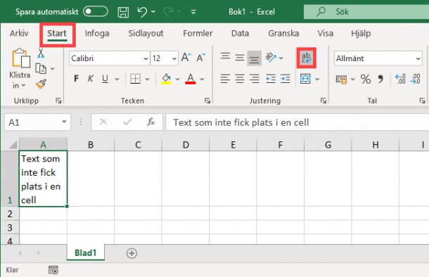 Radbrytning i Excel - Excelbrevet