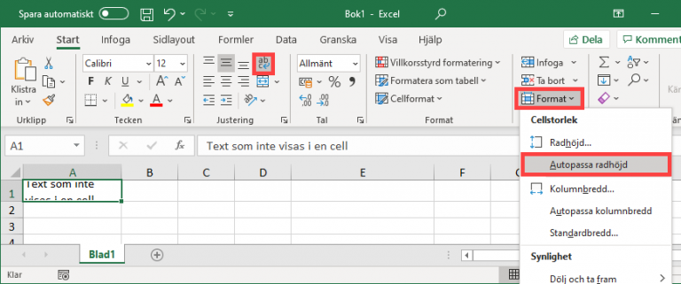 Radbrytning i Excel - Excelbrevet
