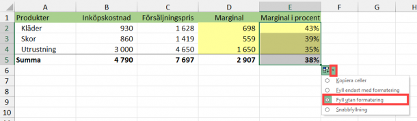 Beräkna marginal - Excelbrevet