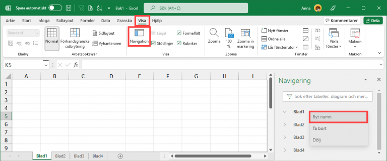 Flera olika sätt att byta namn på kalkylblad - Excelbrevet