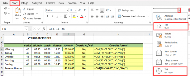 Hantera tid och klockslag i OM-formler - Excelbrevet