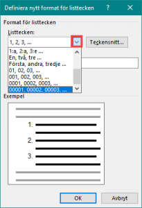 Numrering av lista med paragraftecken, som ser ut så här: §1 - Excelbrevet