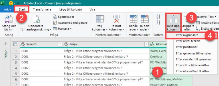 Dela upp kolumn i rader med hjälp av Power Query - Excelbrevet