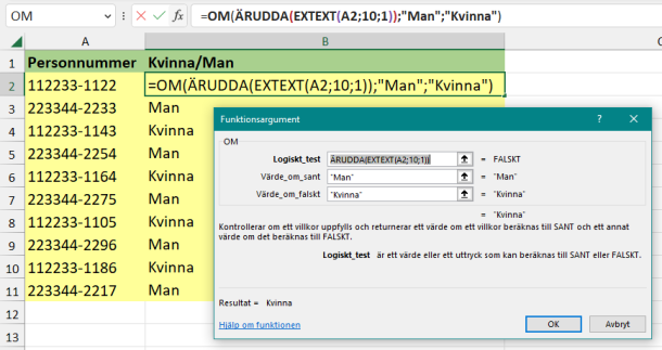 Hitta kvinnor och män via personnummer - Excelbrevet