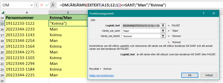 Hitta kvinnor och män via personnummer - Excelbrevet