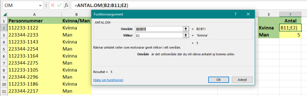 Hitta kvinnor och män via personnummer - Excelbrevet