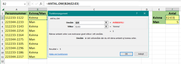 Hitta kvinnor och män via personnummer - Excelbrevet