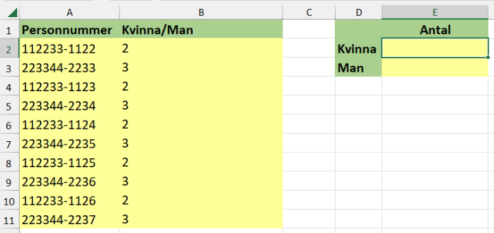 Hitta kvinnor och män via personnummer - Excelbrevet