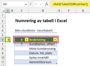 Automatisk numrering av Exceltabell - Excelbrevet