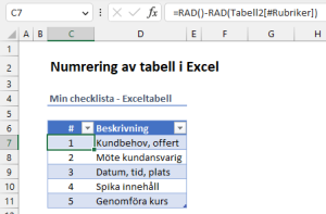 Automatisk numrering av Exceltabell - Excelbrevet