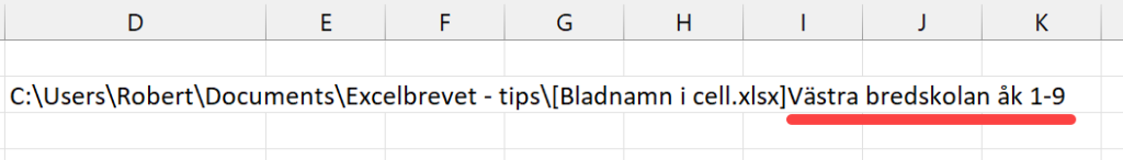 Bladnamn i cellen - Excelbrevet