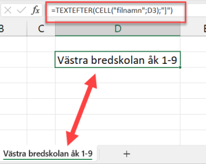 Bladnamn i cellen - Excelbrevet