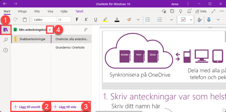 Navigera i OneNote på olika enheter - Excelbrevet