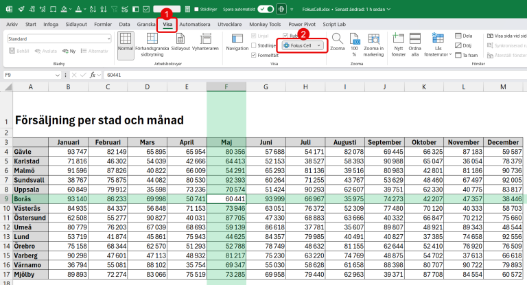 Fokus Cell i Excel - Excelbrevet