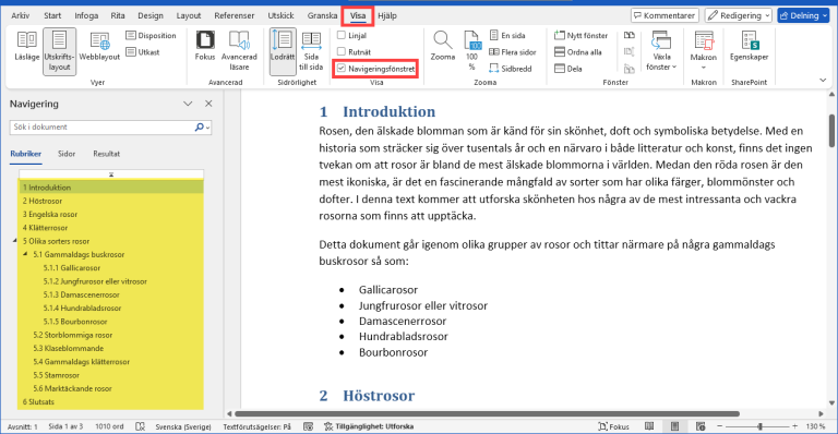 Numrering av rubriker i Word - Excelbrevet