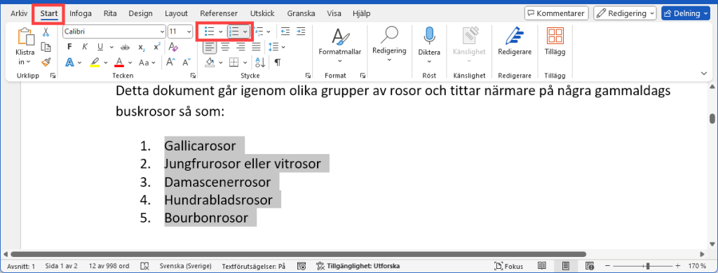 Numrering av rubriker i Word - Excelbrevet