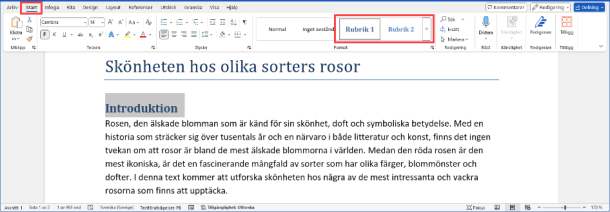 Numrering av rubriker i Word - Excelbrevet