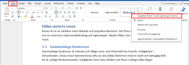 Numrering av rubriker i Word - Excelbrevet