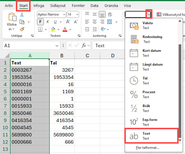 Avaktivera konvertering av talformat i Excel - Excelbrevet