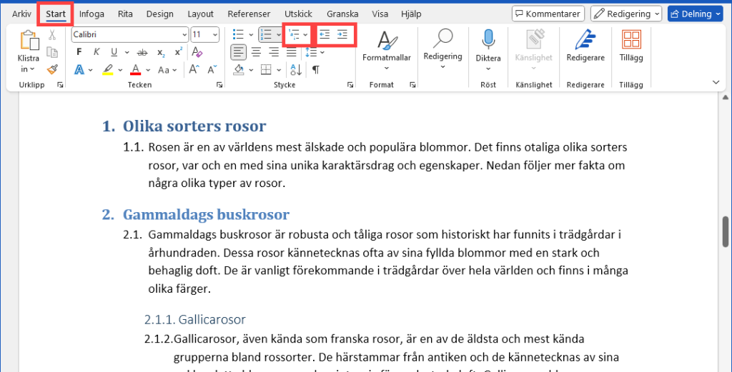 Numrering av rubriker i Word - Excelbrevet