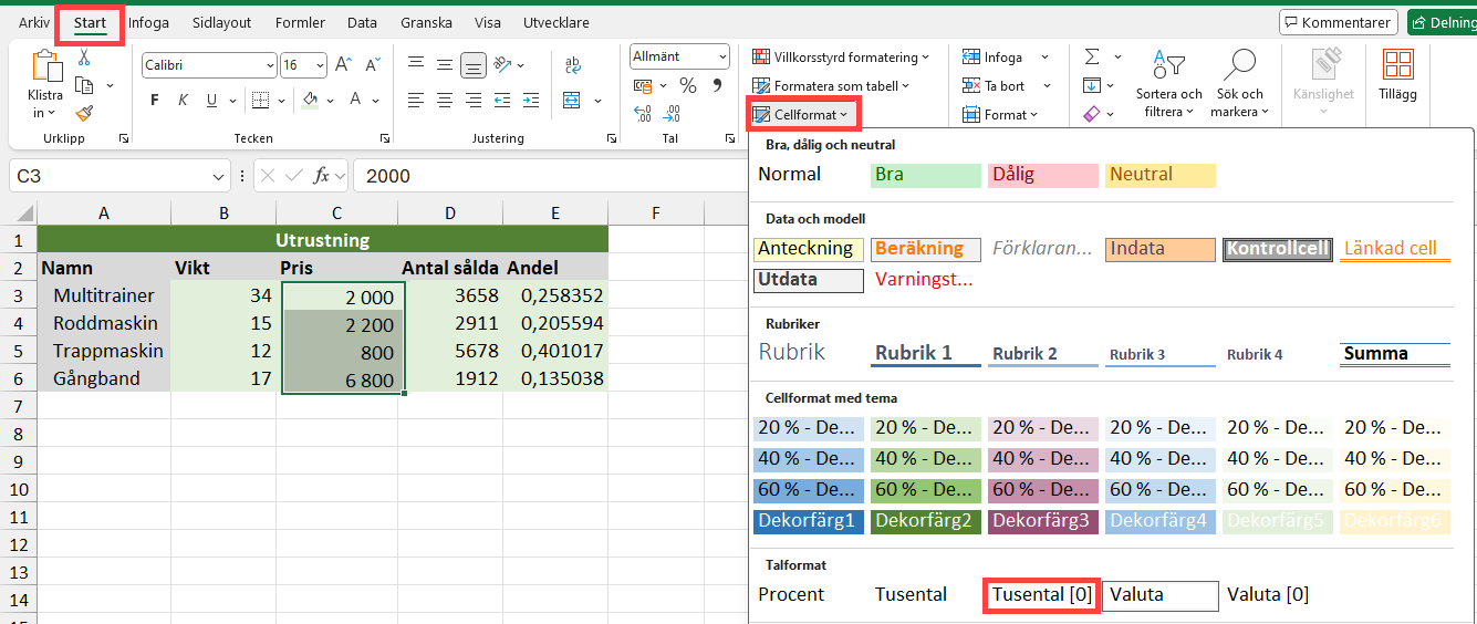Anpassa Talformat via Cellformat i Excel - Excelbrevet