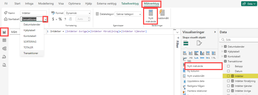 Separat tabell för mätvärden i Power BI och Excel - Excelbrevet